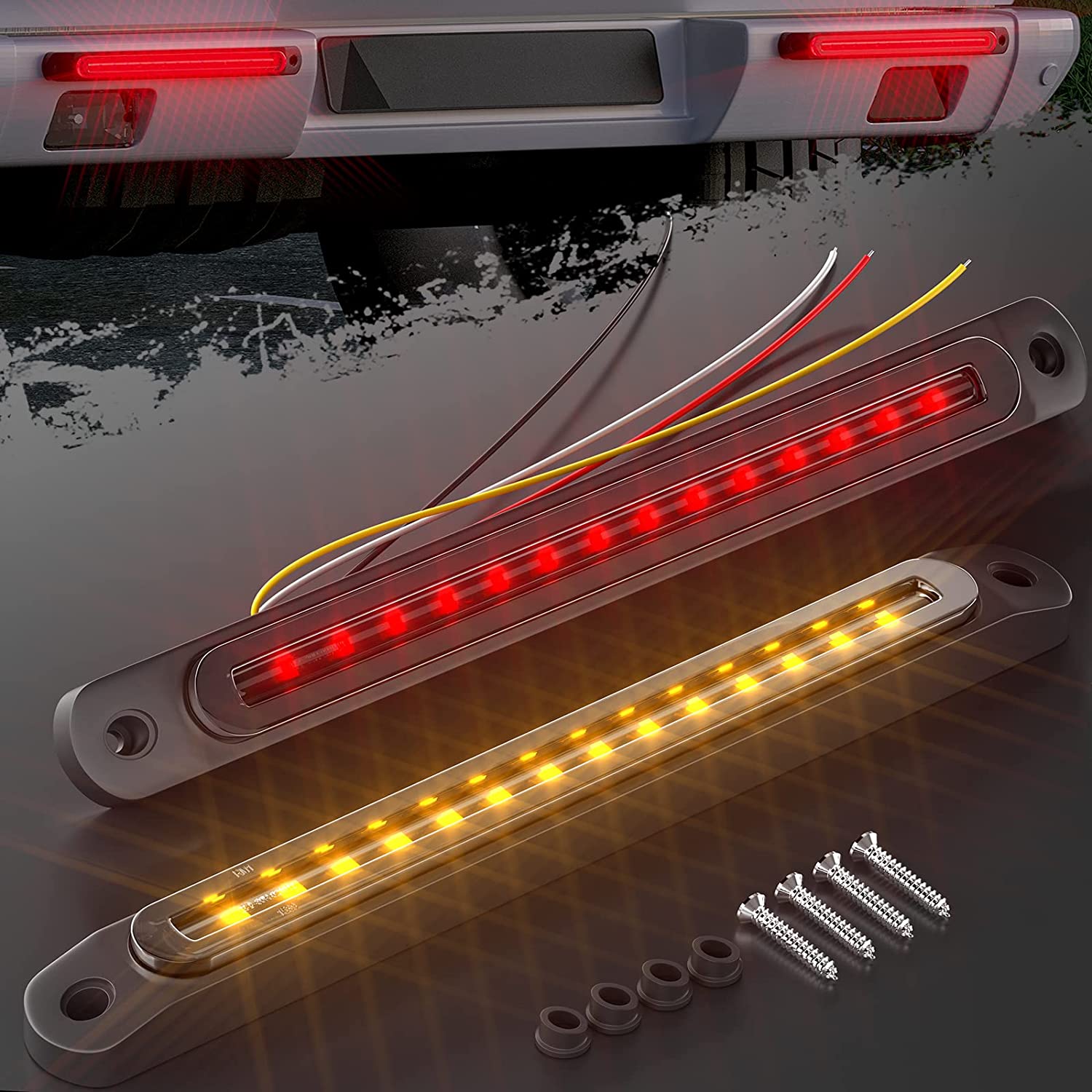 Fortek Electronics | 25CM Smoke Lens Dual Color Amber+Red Trailer Tail ...